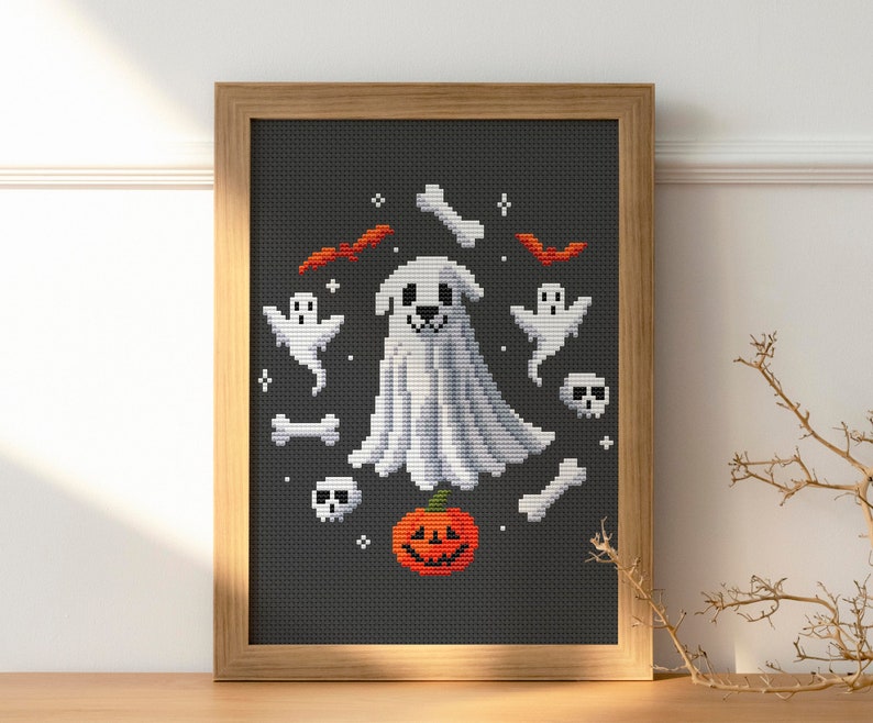 Set of Animal Ghosts Cross Stitch Pattern, Cat, Dog, Mouse, Witchy ...
