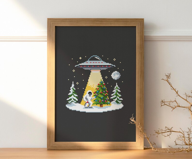 Christmas UFO Cross Stitch Pattern PDF, Aliens Invasion Embroidery ...