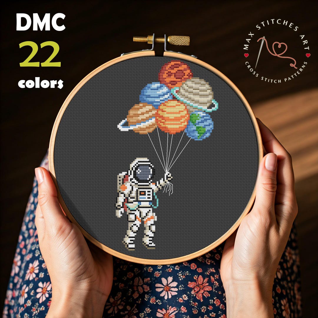 Astronaut With Planets Cross Stitch Pattern, Space Embroidery PDF ...