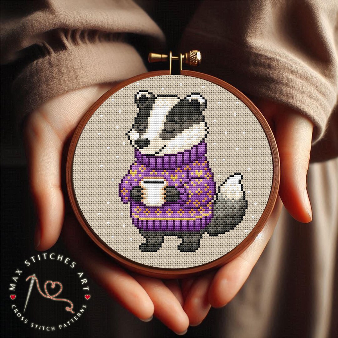 Cozy Badger Cross Stitch Pattern PDF, Winter Animal in Sweater Chart - Etsy