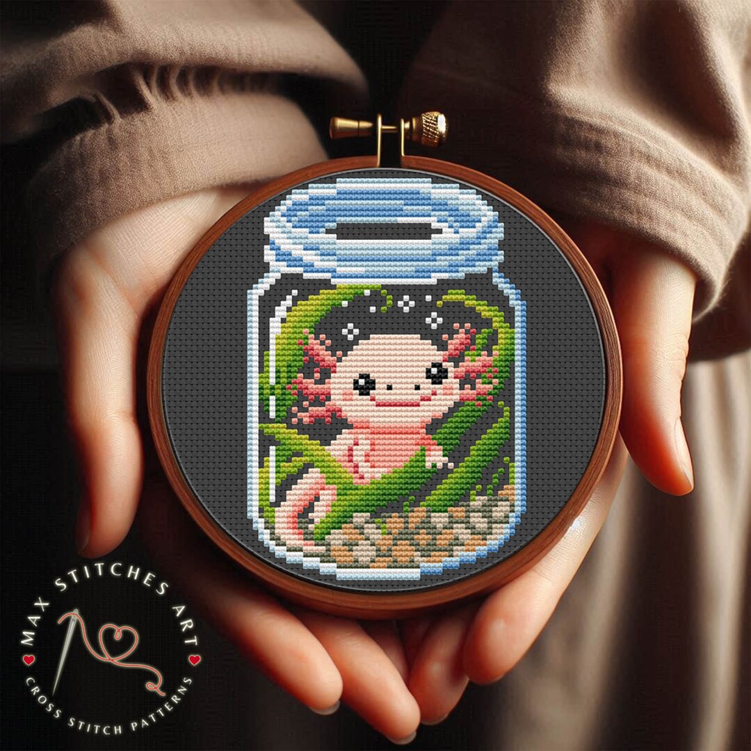 Axolotl in Jar Cross Stitch Pattern: Kawaii Embroidery (PDF Pattern) - Etsy