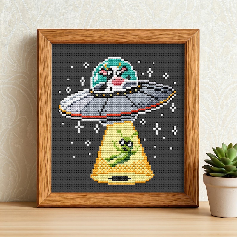 Cow Abduction Cross Stitch Pattern, Funny UFO Alien Embroidery Design ...