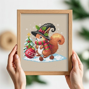 Festive Squirrel Cross Stitch Pattern - PDF Download, Cute Squirrel ...