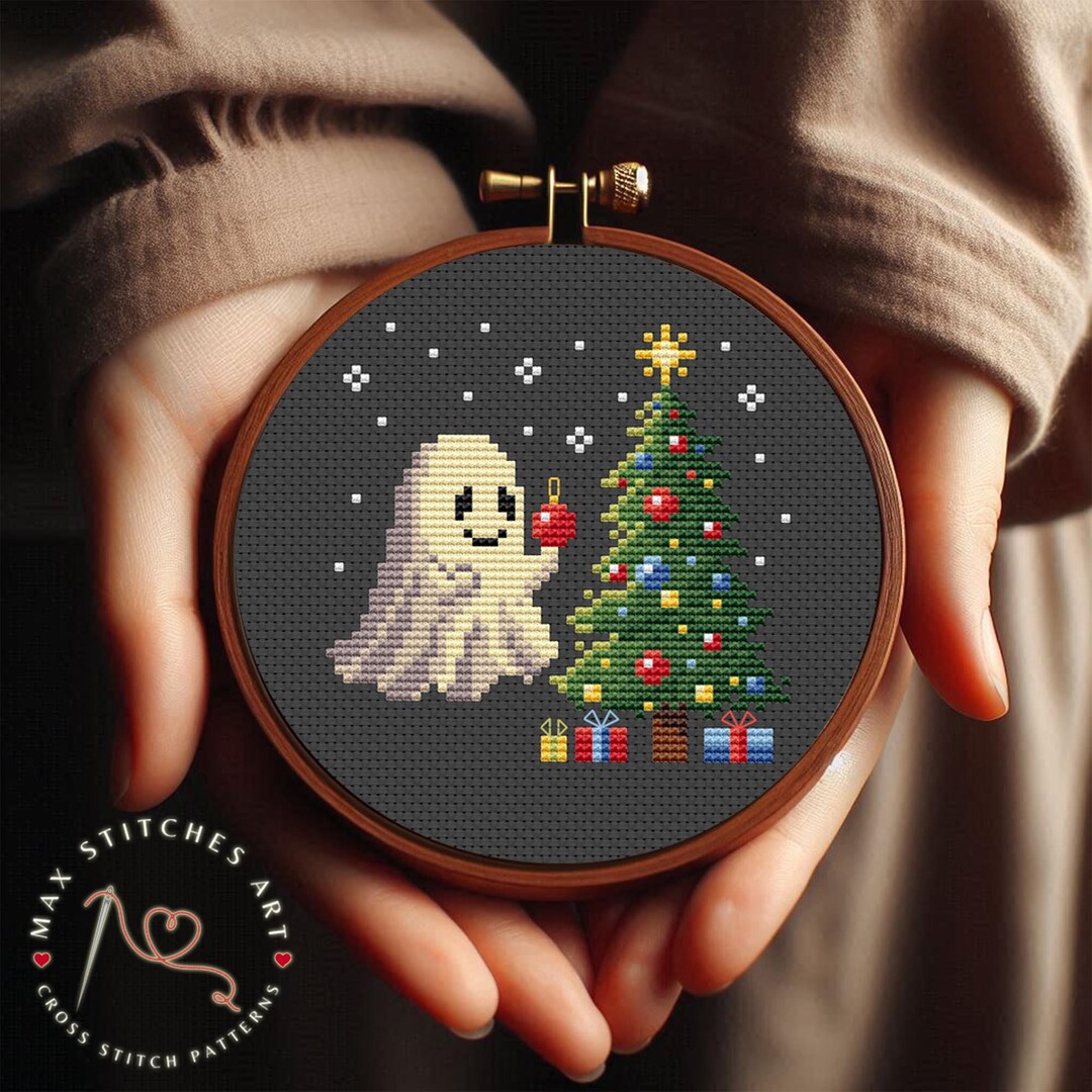 Cute Christmas Ghost Cross Stitch Pattern PDF, Funny Ghost Embroidery ...