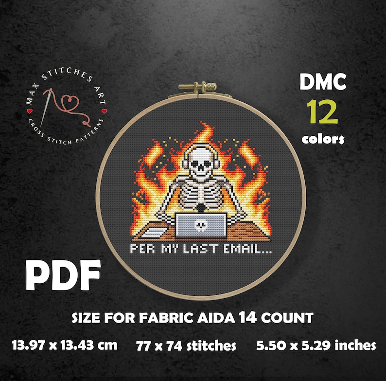 Per My Last Email Cross Stitch Pattern, Funny Skeleton Chart, Office ...