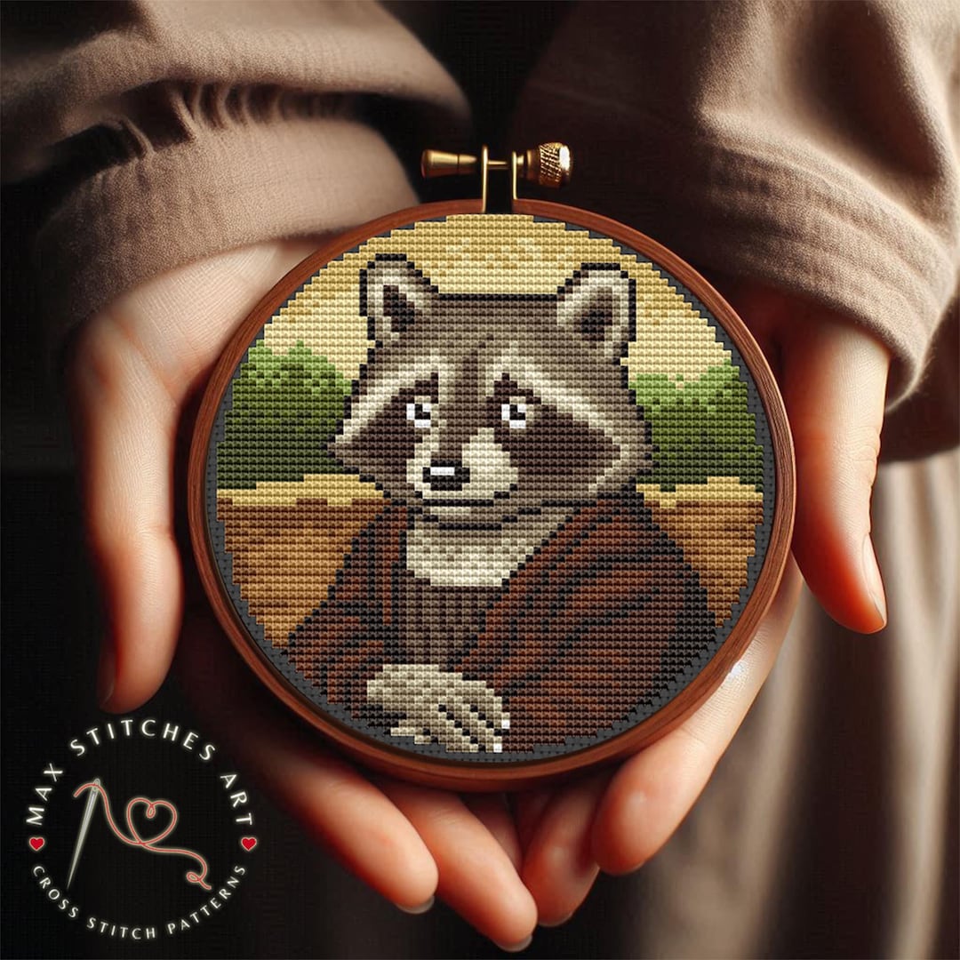 Raccoon Mona Lisa Cross Stitch Pattern: Funny Animal Needlework (PDF ...