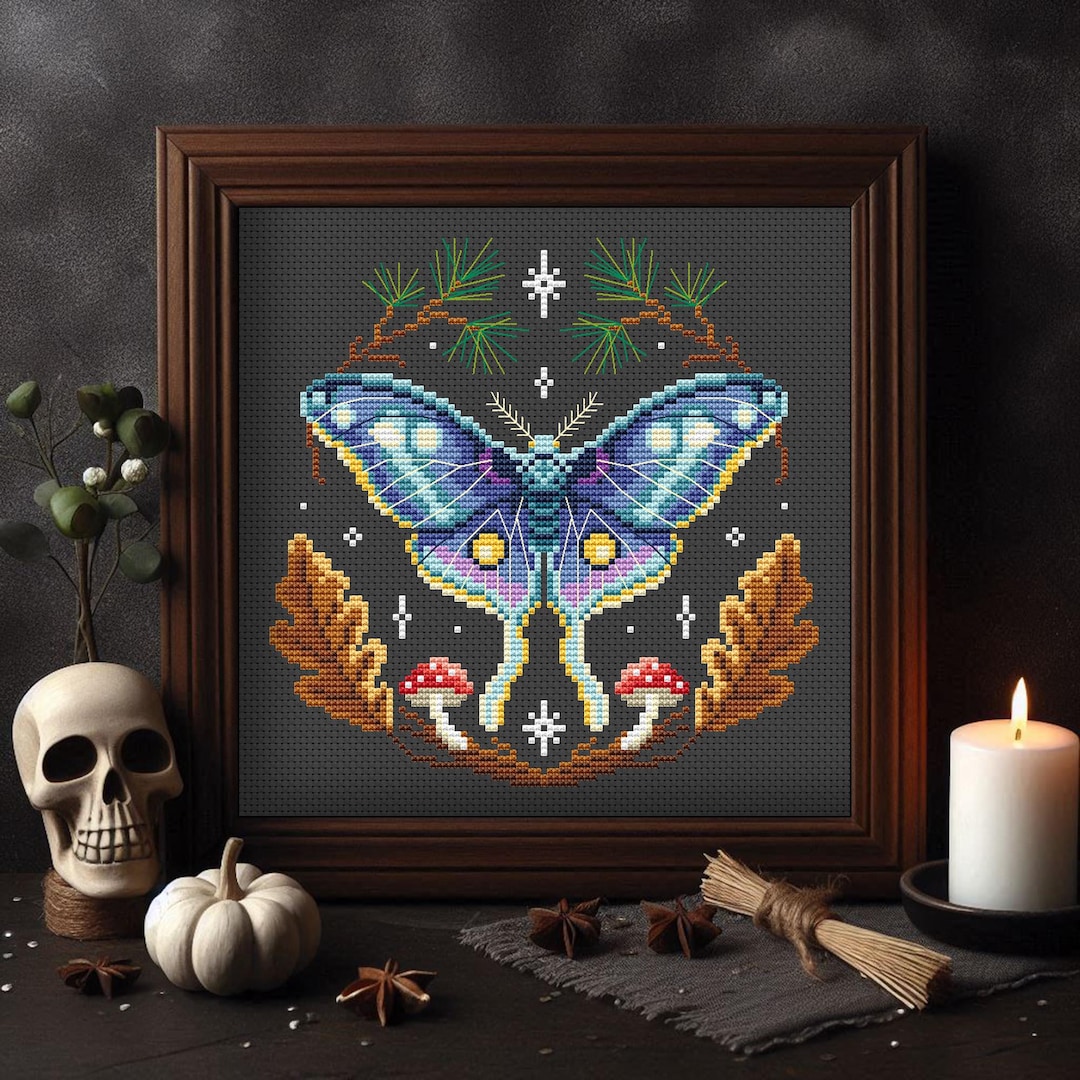 Witchy Luna Moth Cross Stitch Pattern PDF, Mystic Moth Embroidery ...
