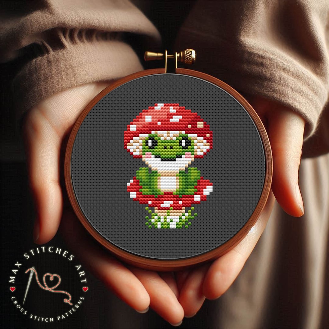 Tiny Mushroom Frog Cross Stitch Pattern, Mushrooms Cross Stitch, Fly ...