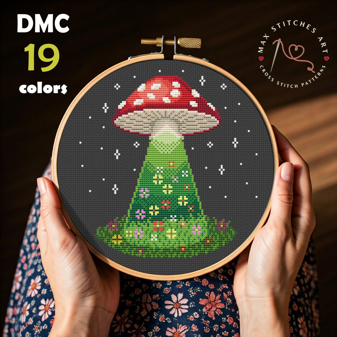 Mushroom UFO Cross Stitch Pattern: Floral Embroidery Design (PDF ...