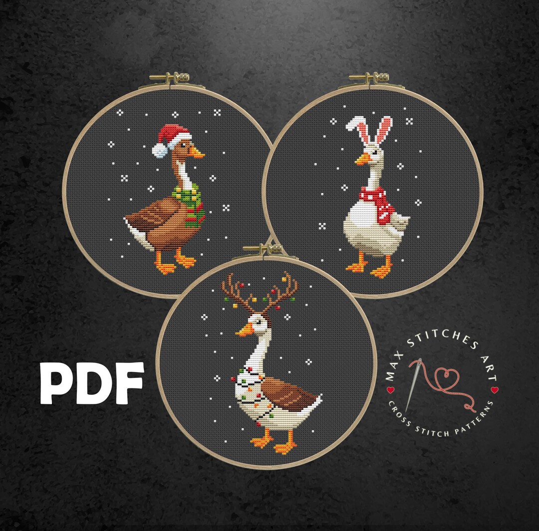 Christmas Geese Cross Stitch Pattern: Set of 3 Winter Embroidery (PDF ...