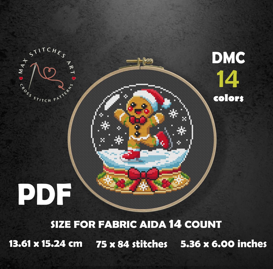 Gingerbread Man Snow Globe Cross Stitch Pattern: Christmas Ornament ...