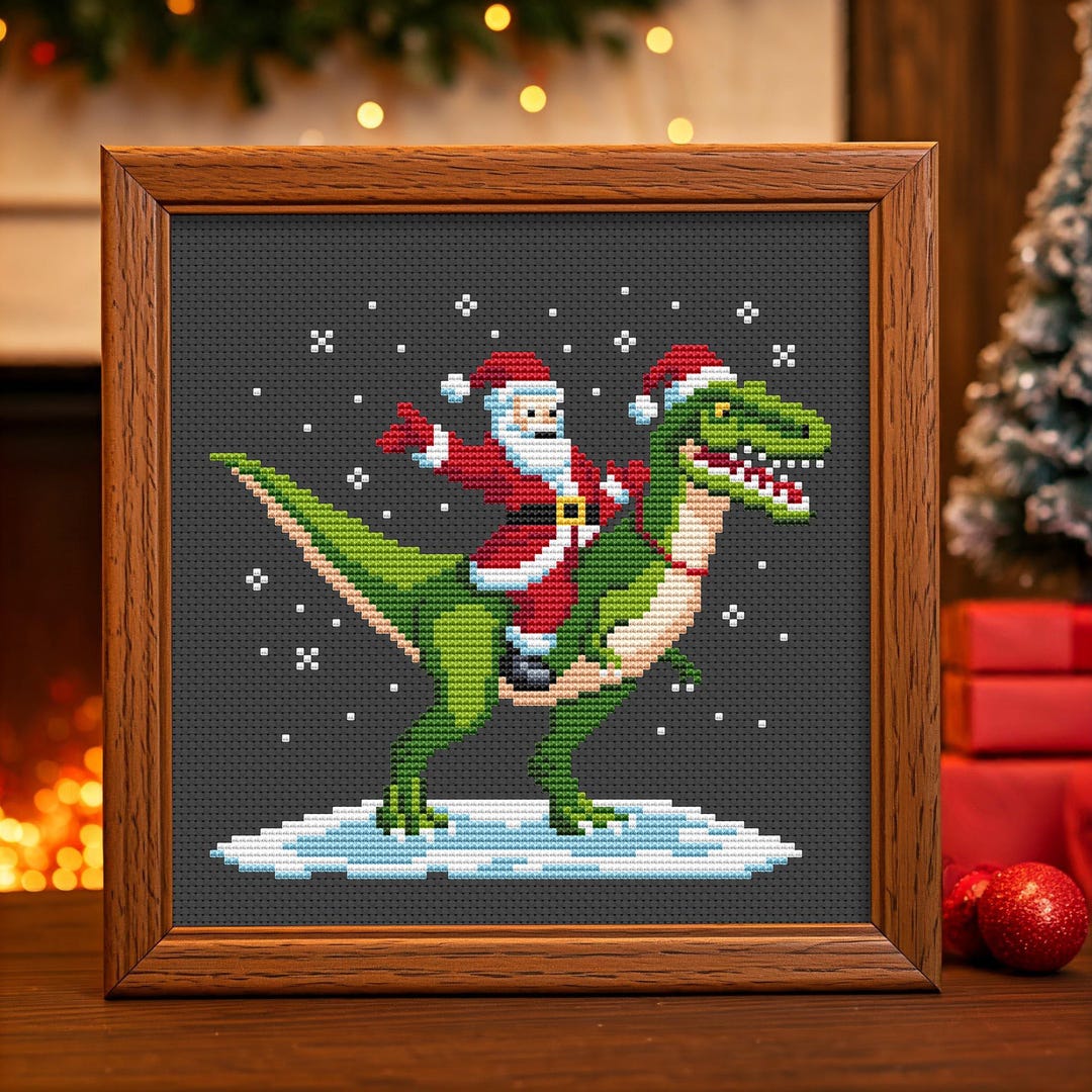 Santa Riding T-rex Cross Stitch Pattern PDF, Believe in Santa and ...