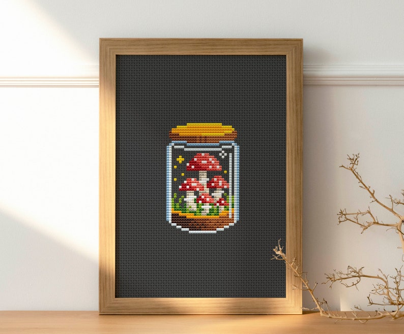 Mushroom Jar Cross Stitch Pattern: Amanita Cottagecore Decor (PDF ...