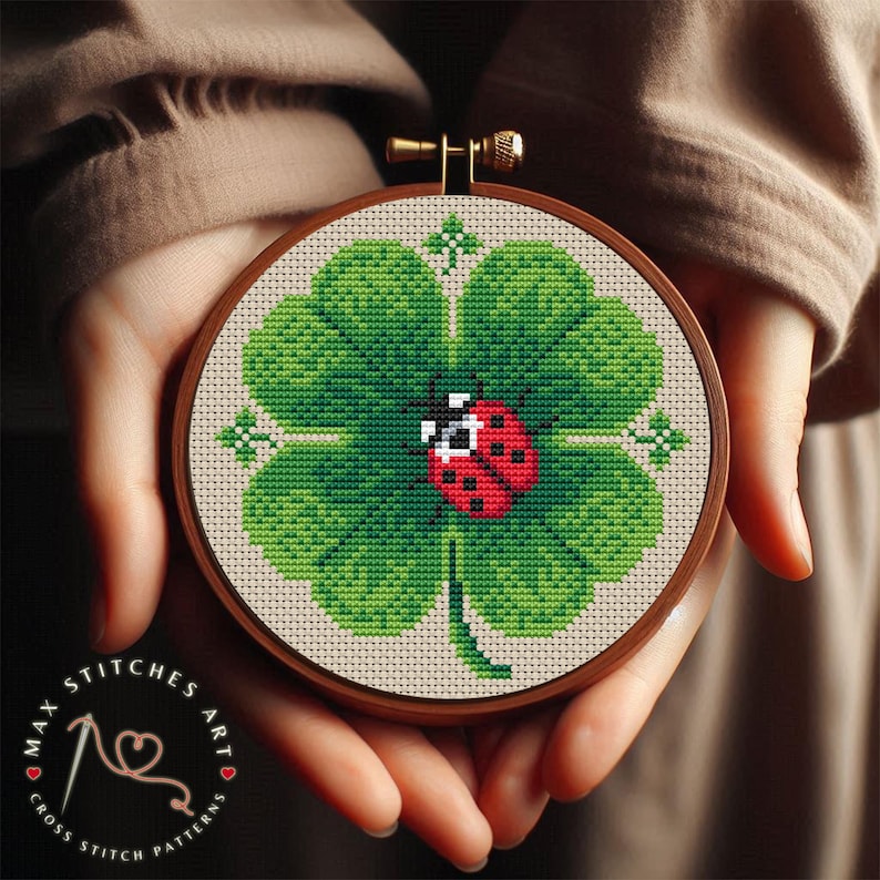 Lucky Clover Cross Stitch Pattern, Ladybug Embroidery Design, St ...