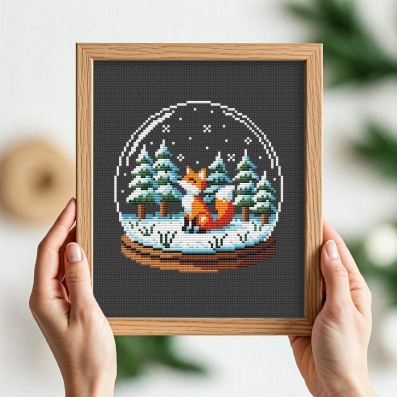 Fox Winter Scene Cross Stitch Pattern, Snow Globe Landscape, Easy PDF ...