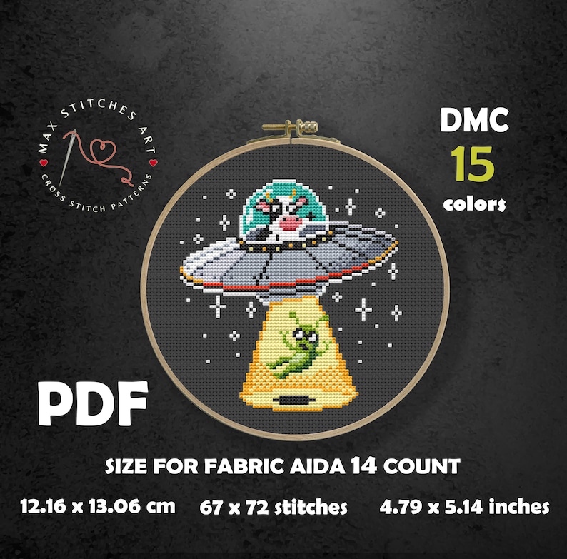Cow Abduction Cross Stitch Pattern, Funny UFO Alien Embroidery Design ...