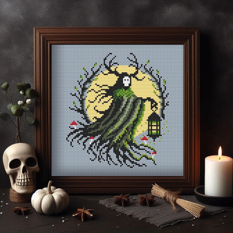 Forest Spirit Cross Stitch Pattern: Spooky Halloween Embroidery (PDF ...