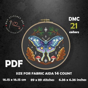 Witchy Luna Moth Cross Stitch Pattern: Gothic Cottagecore Embroidery ...