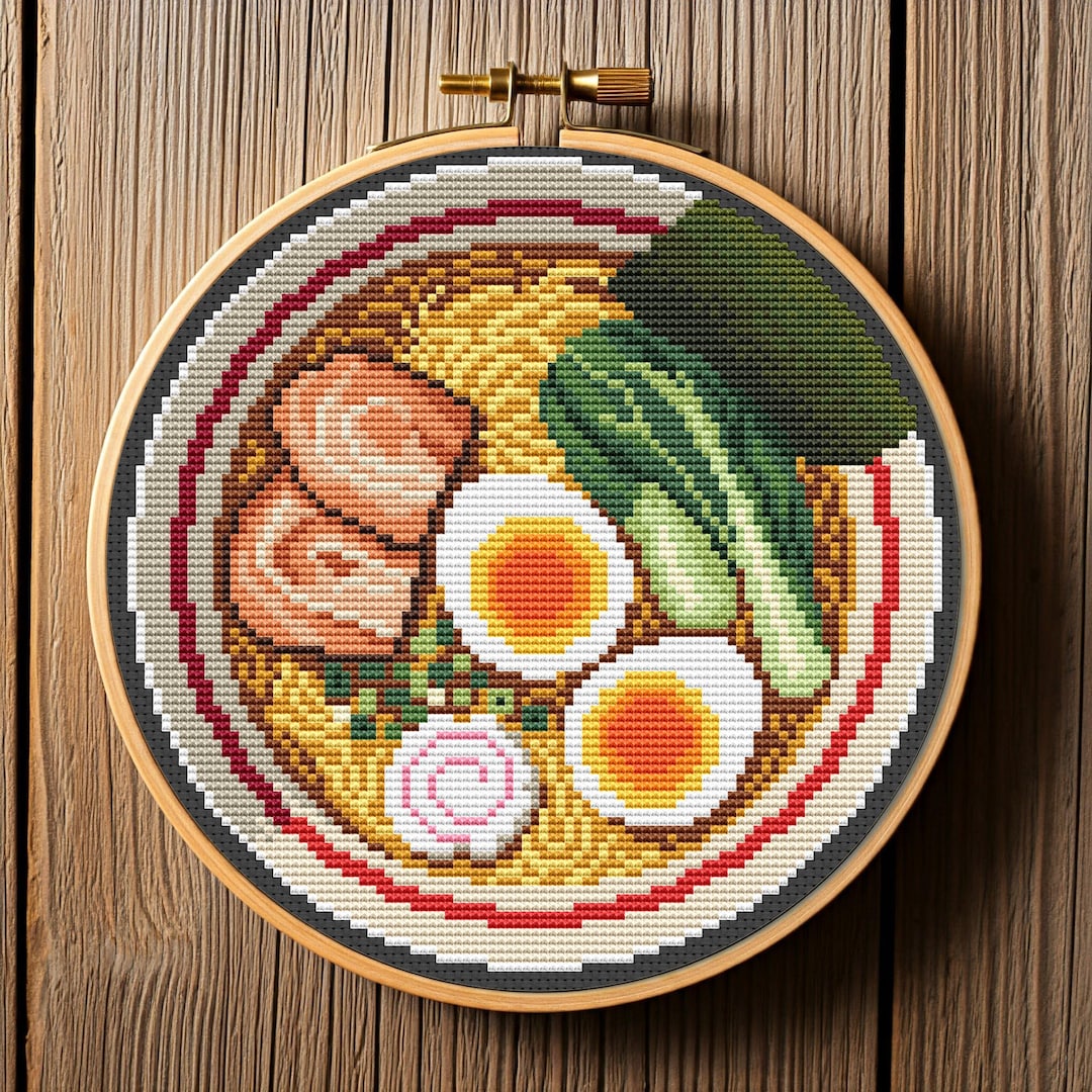 Ramen Cross Stitch Pattern, Food Embroidery, Kitchen Cross Stitch, Bowl ...
