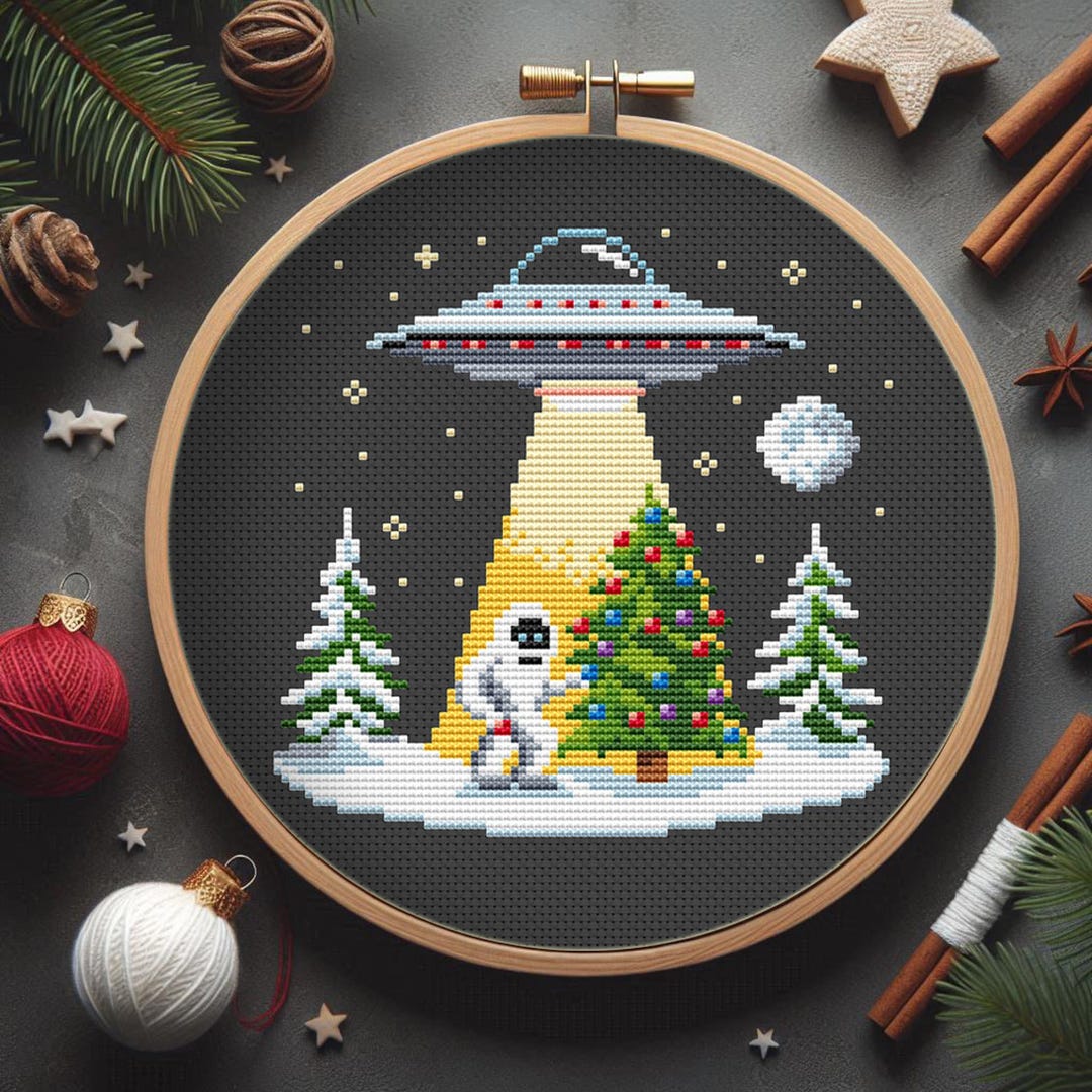 Christmas UFO Cross Stitch Pattern PDF, Aliens Invasion Embroidery ...