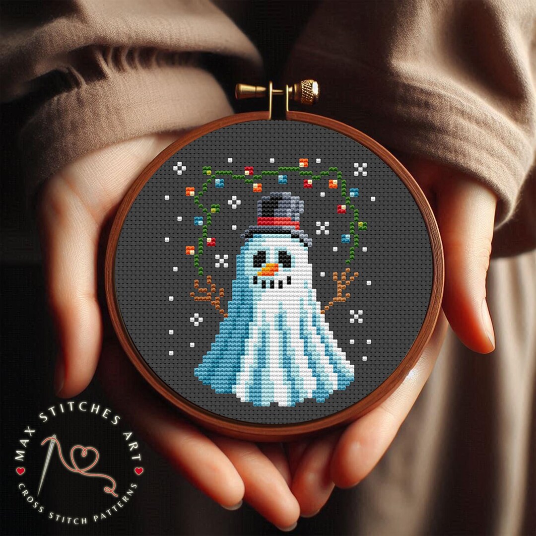 Snowman Ghost Cross Stitch Pattern, Tiny Ghost Embroidery, Gothic ...