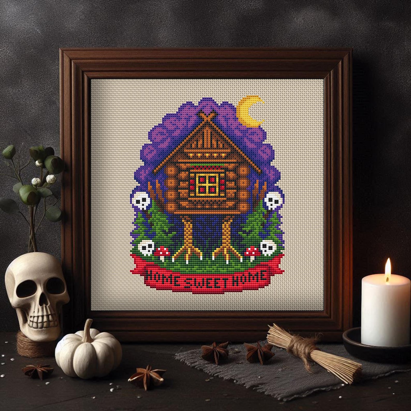 Baba Yaga House Cross Stitch, Slavic Mythology Embroidery, Witchy Cabin ...