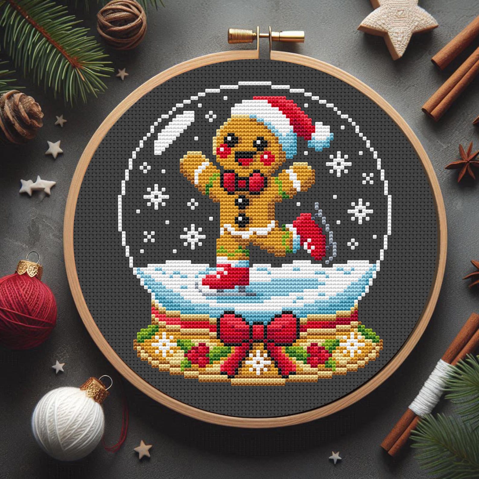 Gingerbread Man Snow Globe Cross Stitch Pattern: Christmas Ornament ...