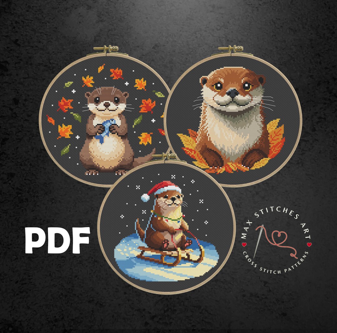 Otter Cross Stitch Pattern Set: Autumn & Winter Animals (PDF Pattern ...