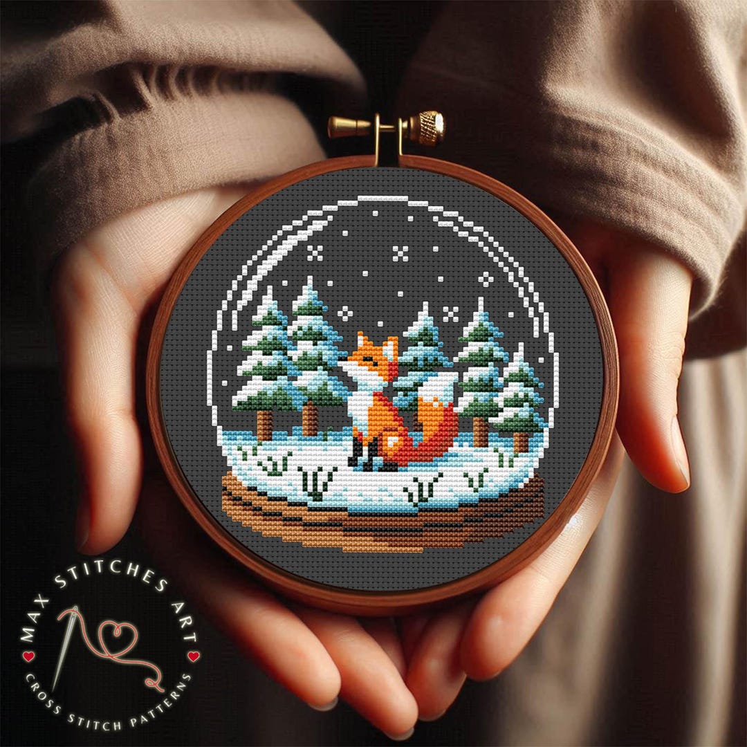 Fox Winter Scene Cross Stitch Pattern, Snow Globe Landscape, Easy PDF ...