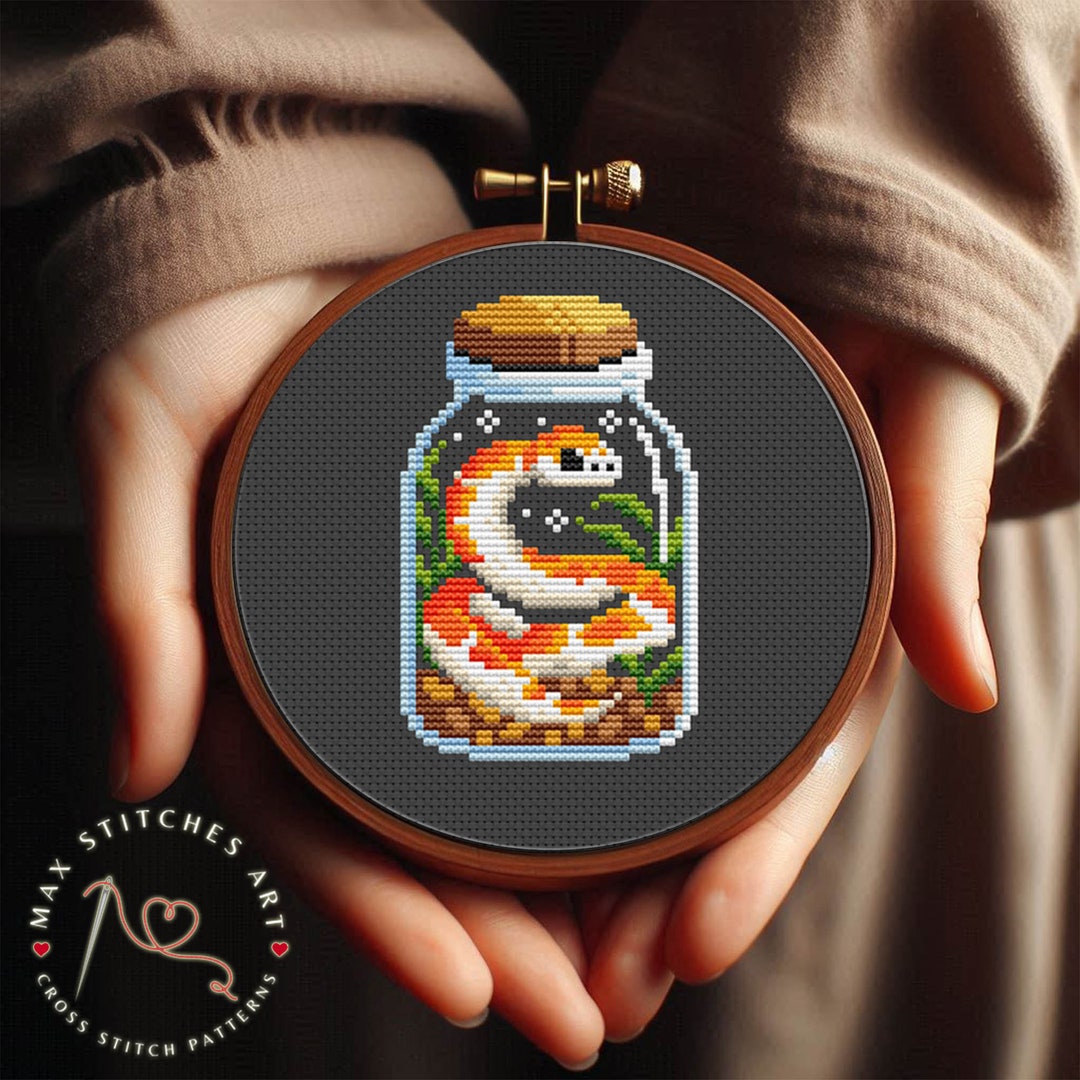 Snake in a Jar Cross Stitch Pattern, Snake Embroidery, Snake Lover Gift ...