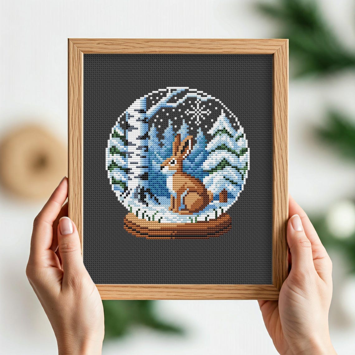 Winter Hare Cross Stitch Pattern, Snow Globe Landscape Embroidery PDF ...