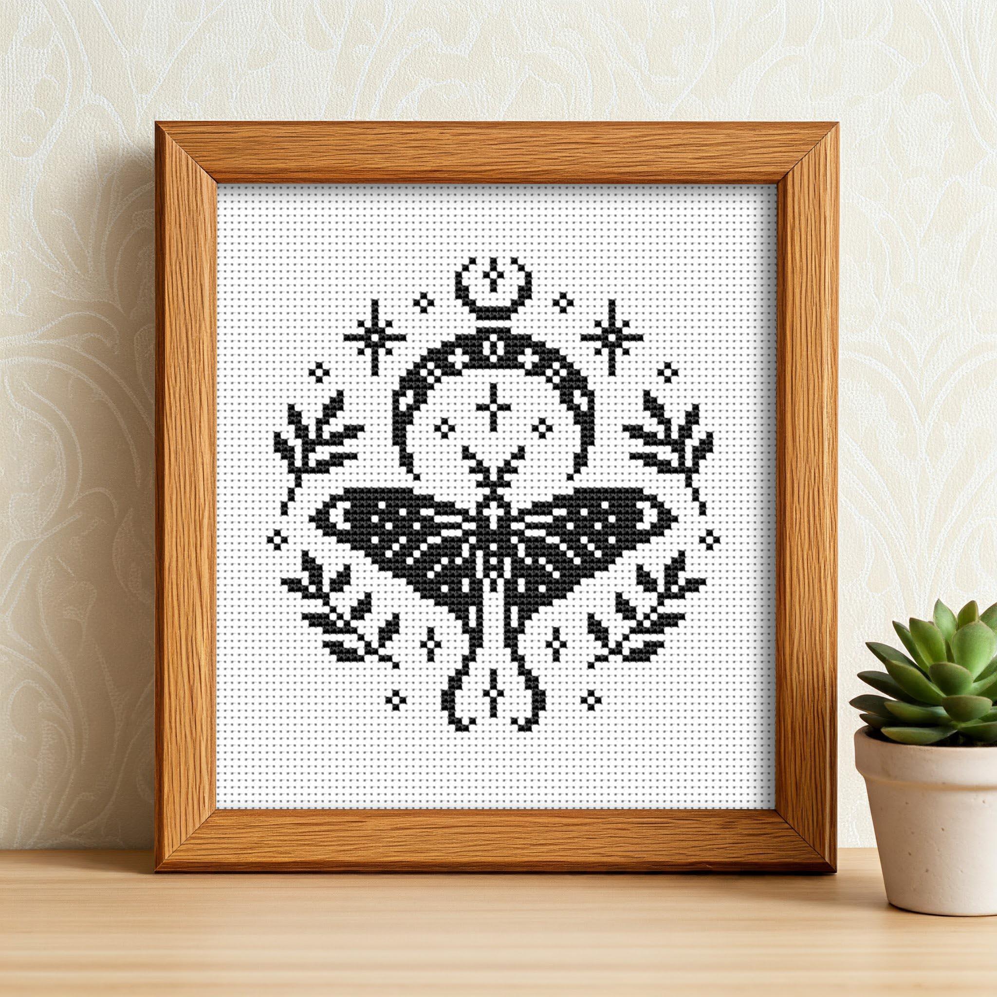Blackwork Moth Cross Stitch Pattern: Moon Phase Embroidery (PDF) - Etsy