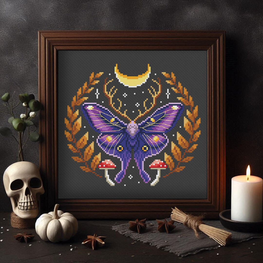 Violet Luna Moth Cross Stitch Pattern: Witchy Moon Phases (PDF Pattern ...