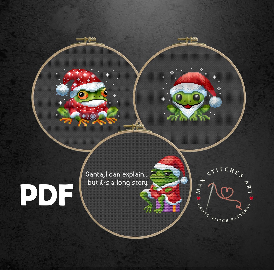 Set of 3 Christmas Frogs Cross Stitch Pattern PDF, Tiny Frog Embroidery ...