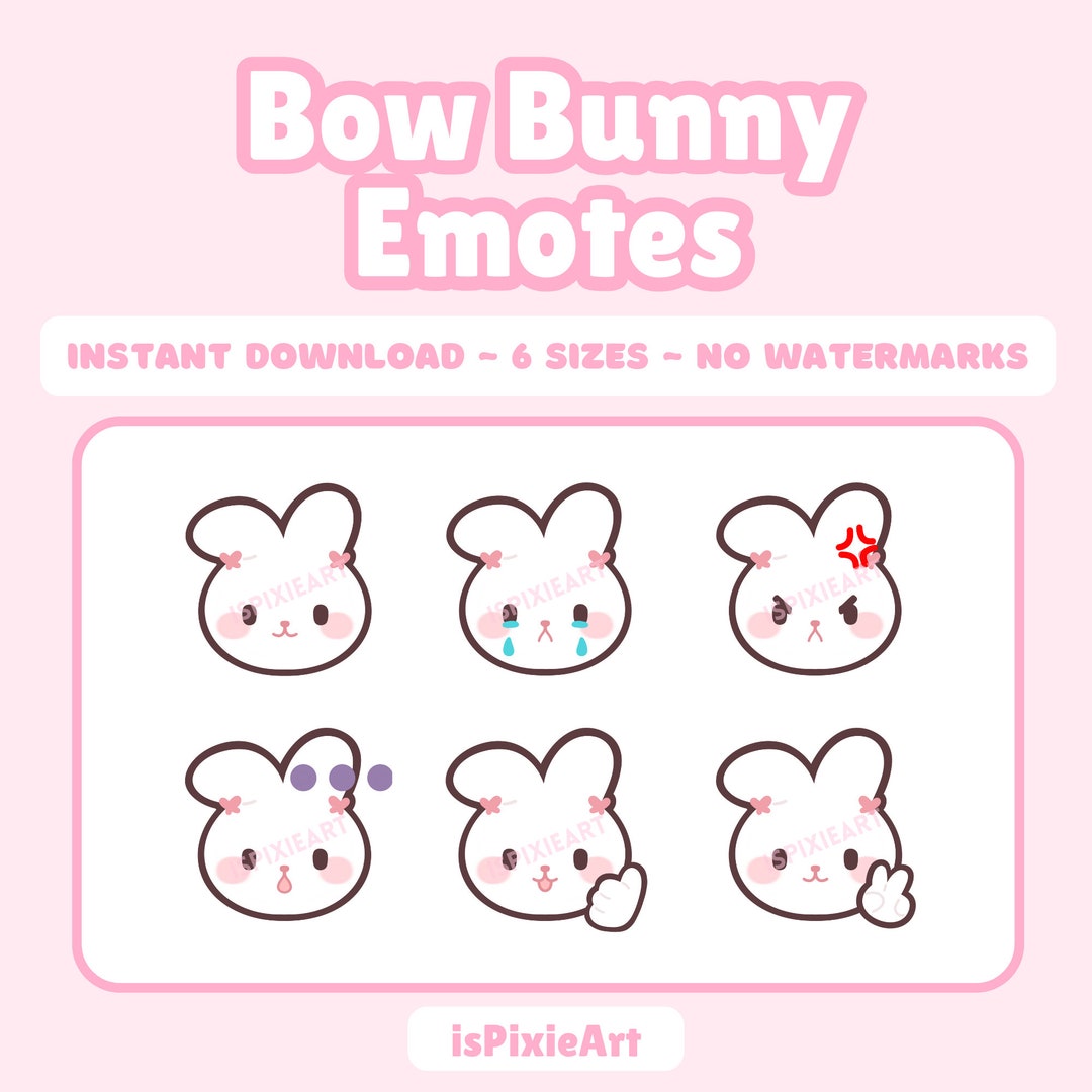 Bow Bunny Emote Pack of 6 Twitch Channel Points Streamer Emotes Discord ...