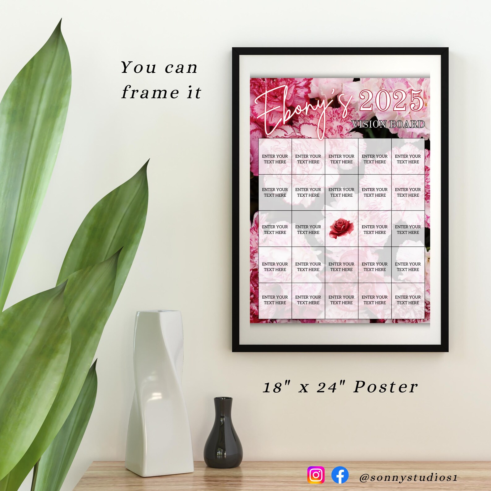 2025 Vision Board Bingo 18" X 24" Poster Template - New Year Vision ...