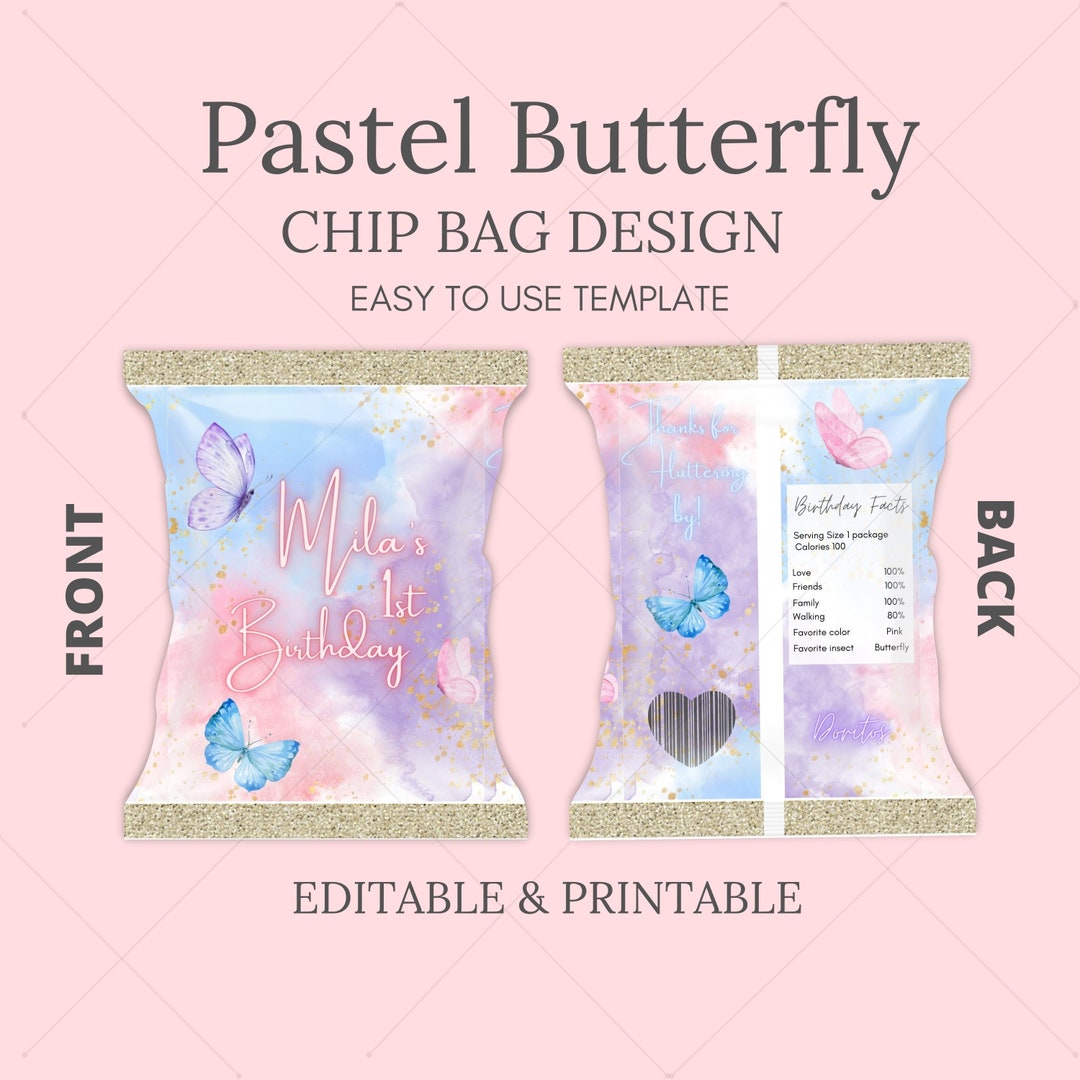 Pastel Butterfly Chip Bag Design Digital Download Editable Chip Bag ...