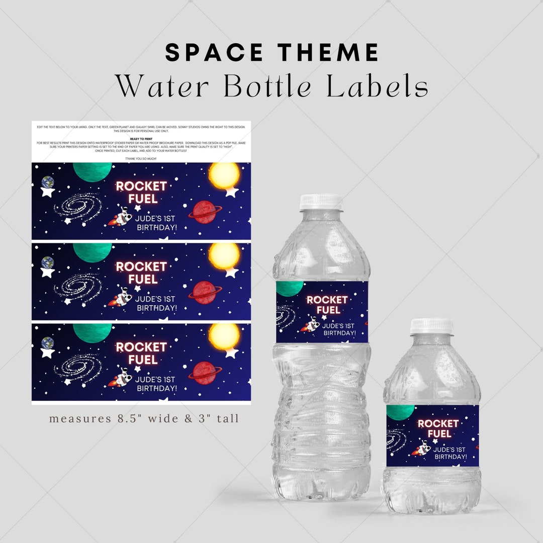 Space Theme Water Bottle Labels - Digital Download - Editable Water ...