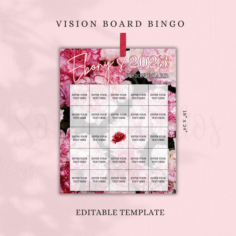 2025 Vision Board Bingo 18" X 24" Poster Template - New Year Vision ...