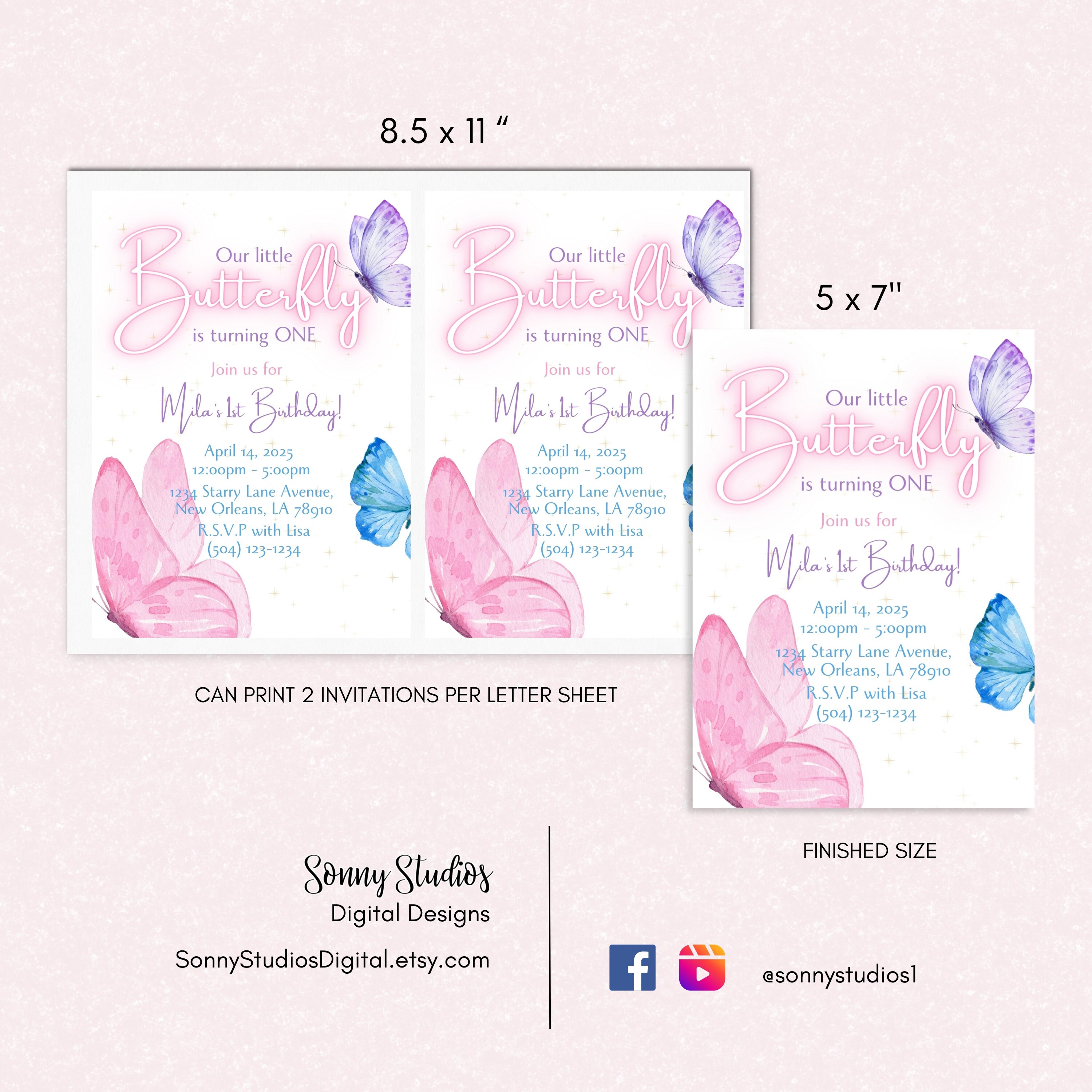 Pastel Butterfly Birthday Invitation - Digital Download - Editable ...