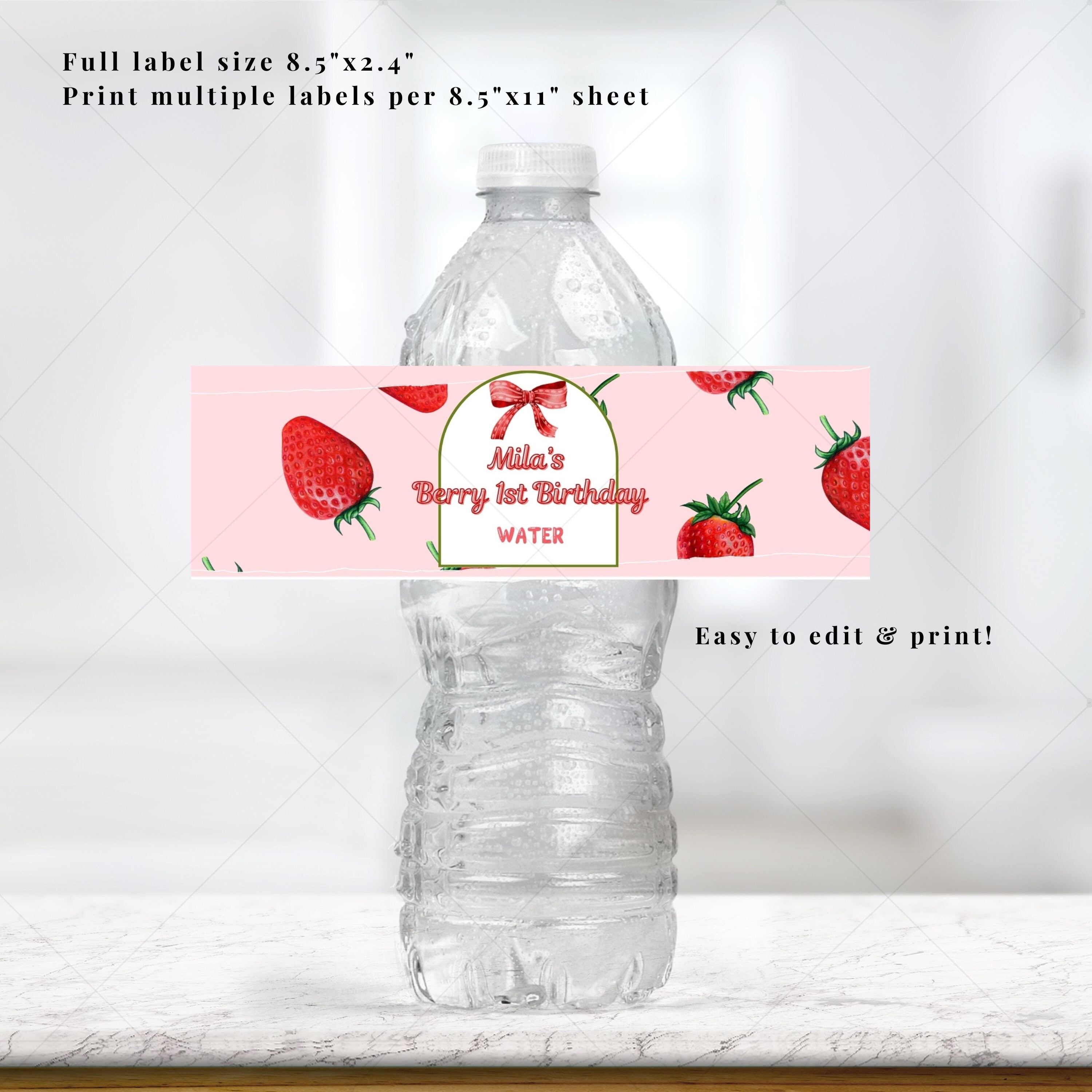 Berry 1st Birthday Water Bottle Labels - Water Bottle Label Template ...