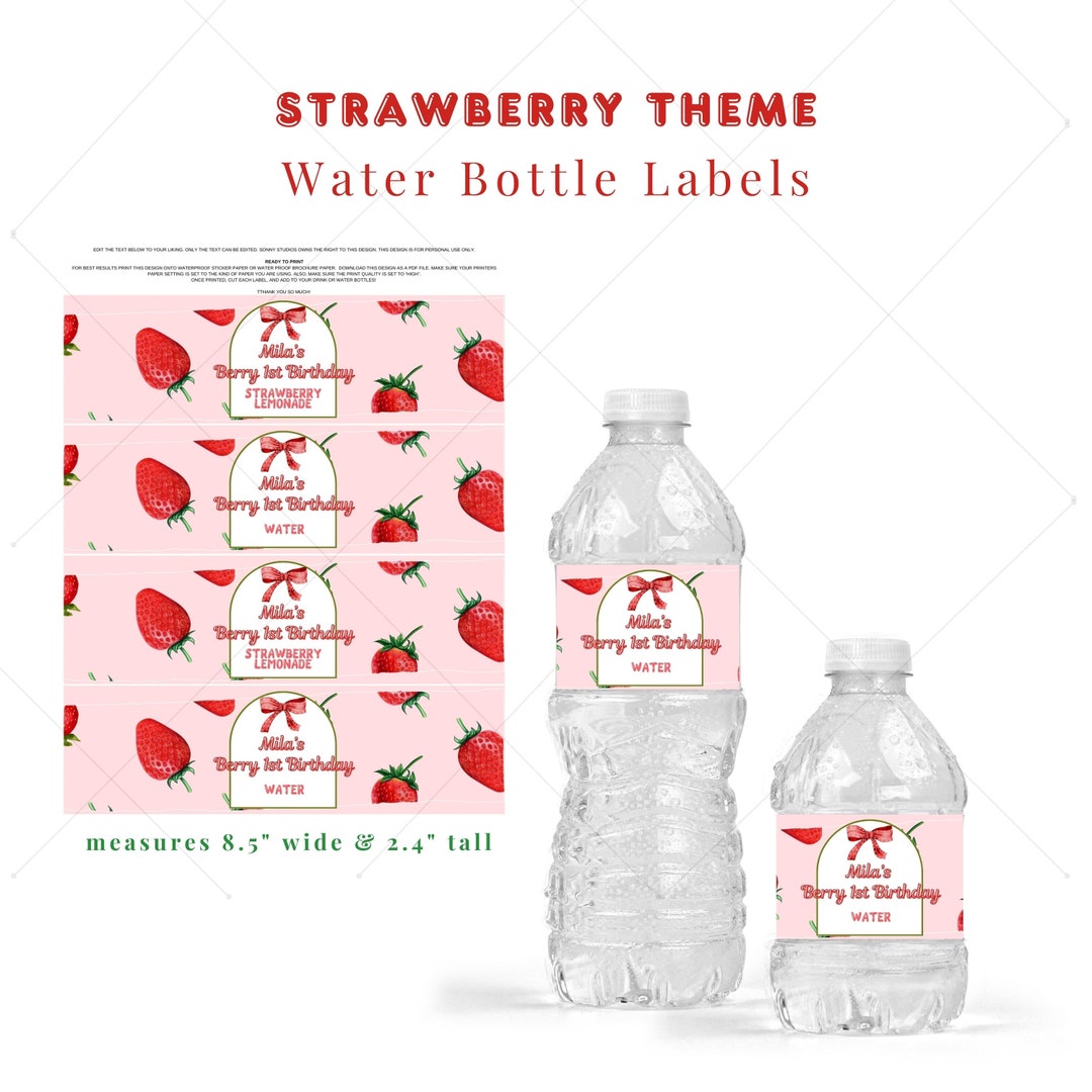 Berry 1st Birthday Water Bottle Labels - Water Bottle Label Template ...
