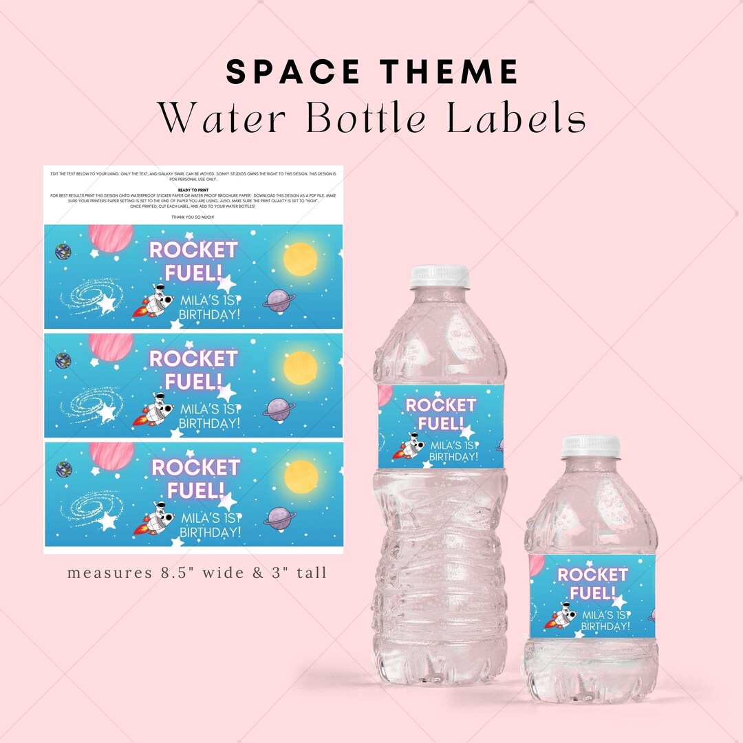 Girly Space Theme Water Bottle Label - Digital Download - Editable ...