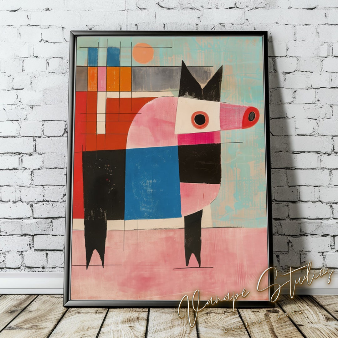Minimalism, Surreal Pig Painting With Black Head and Legs, Simple ...