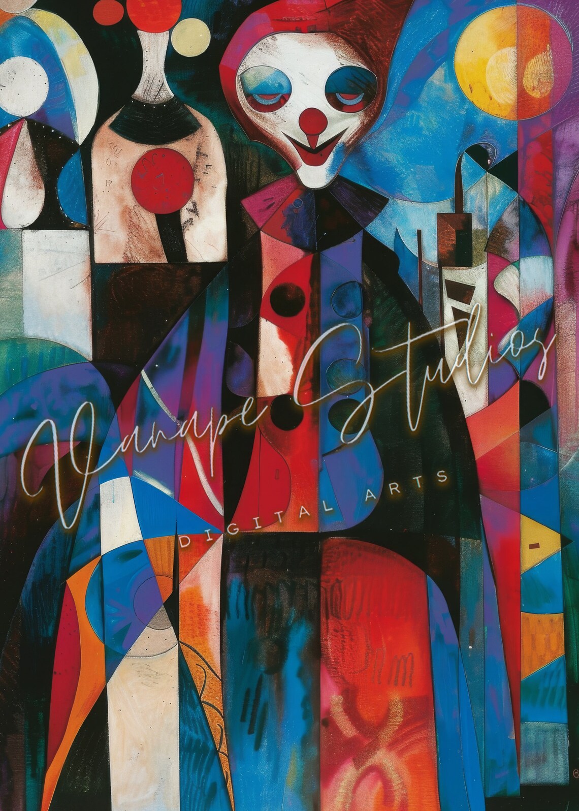 Clown With His Red Nose and Blue Eyes, Painted in the Style of ...
