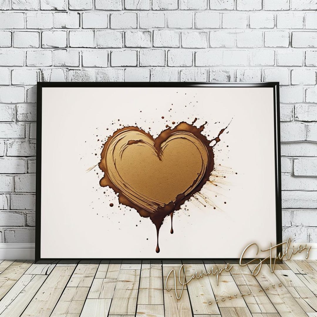 Abstract Gold Heart Wall Art, Romantic Minimalist Home Decor Print ...
