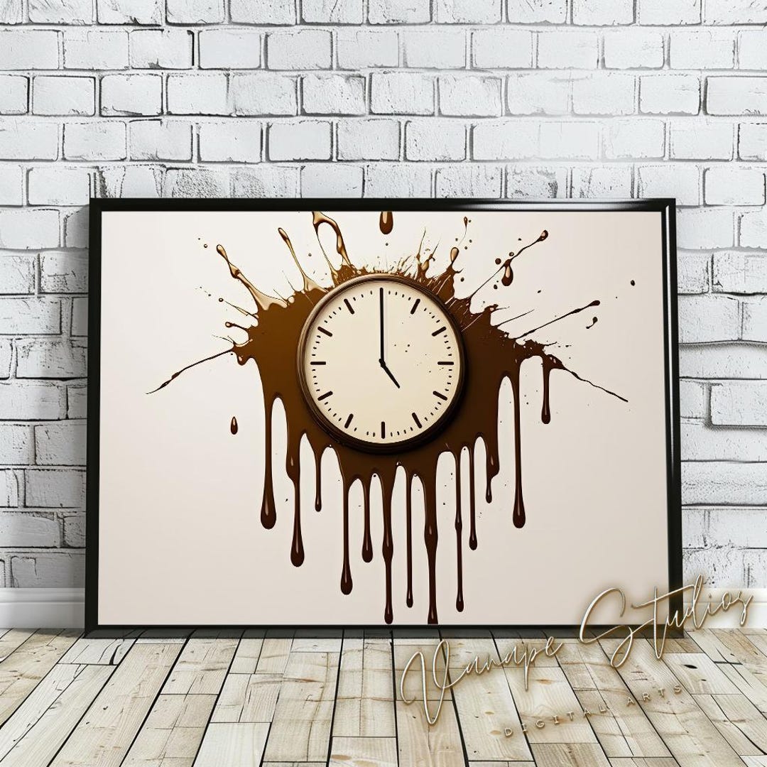Dripping Clock Wall Art, Modern Coffee-inspired Decor, Unique Abstract ...