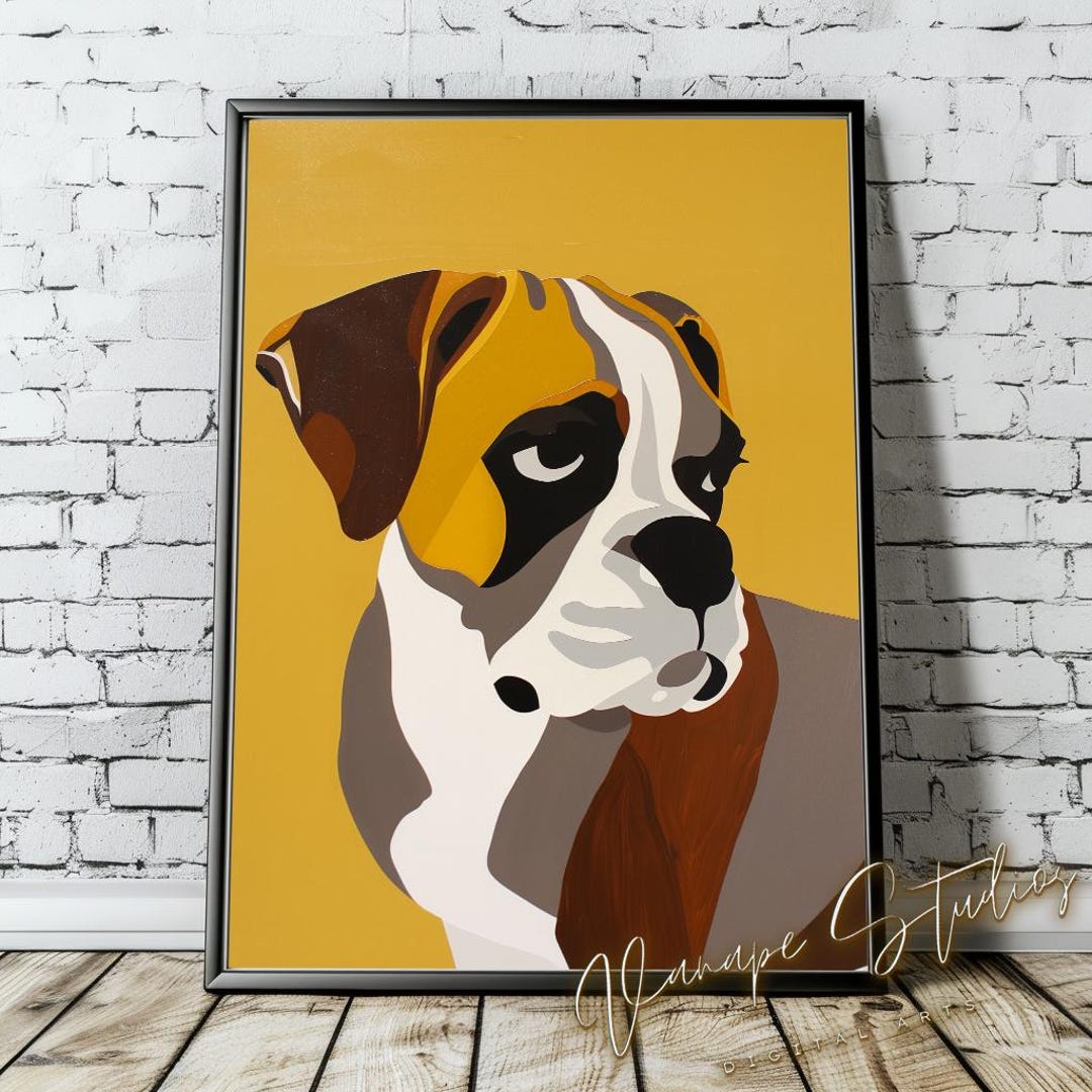 Abstract Boxer Dog Painting, Brown Modern Pet Wall Art, Ai-painted ...