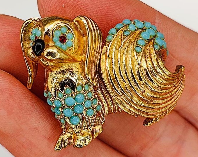 MARCEL BOUCHER Pekingese Gold Tone Turquoise Rhinestone Brooch Pin - Etsy
