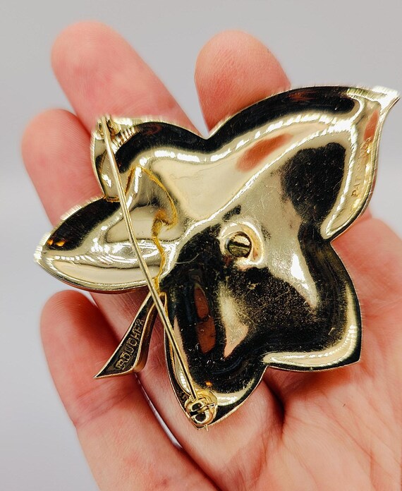 BOUCHER Black Velvet Gold Tone Leaf Ladybug Faux Pear… - Gem